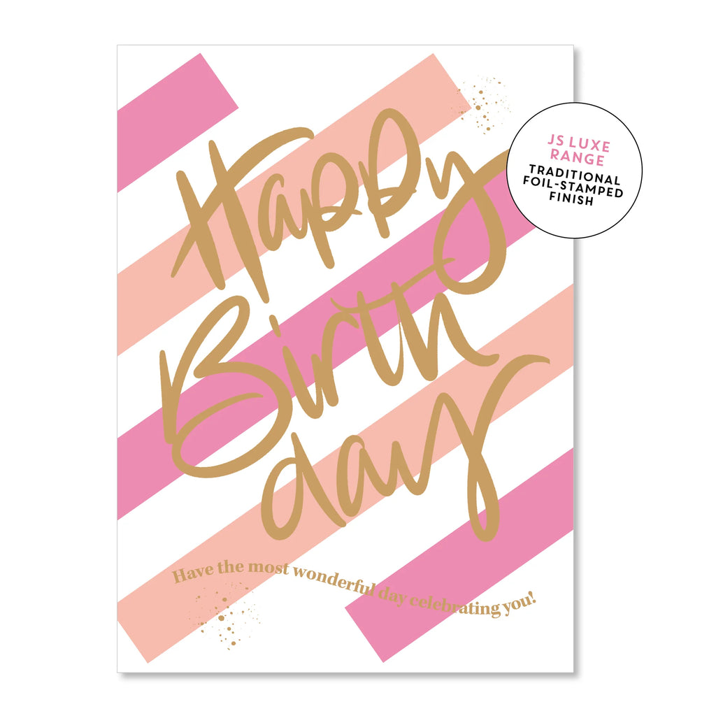 Mega Birthday Stripe Pink | Greeting Card – Whatever Mudgee
