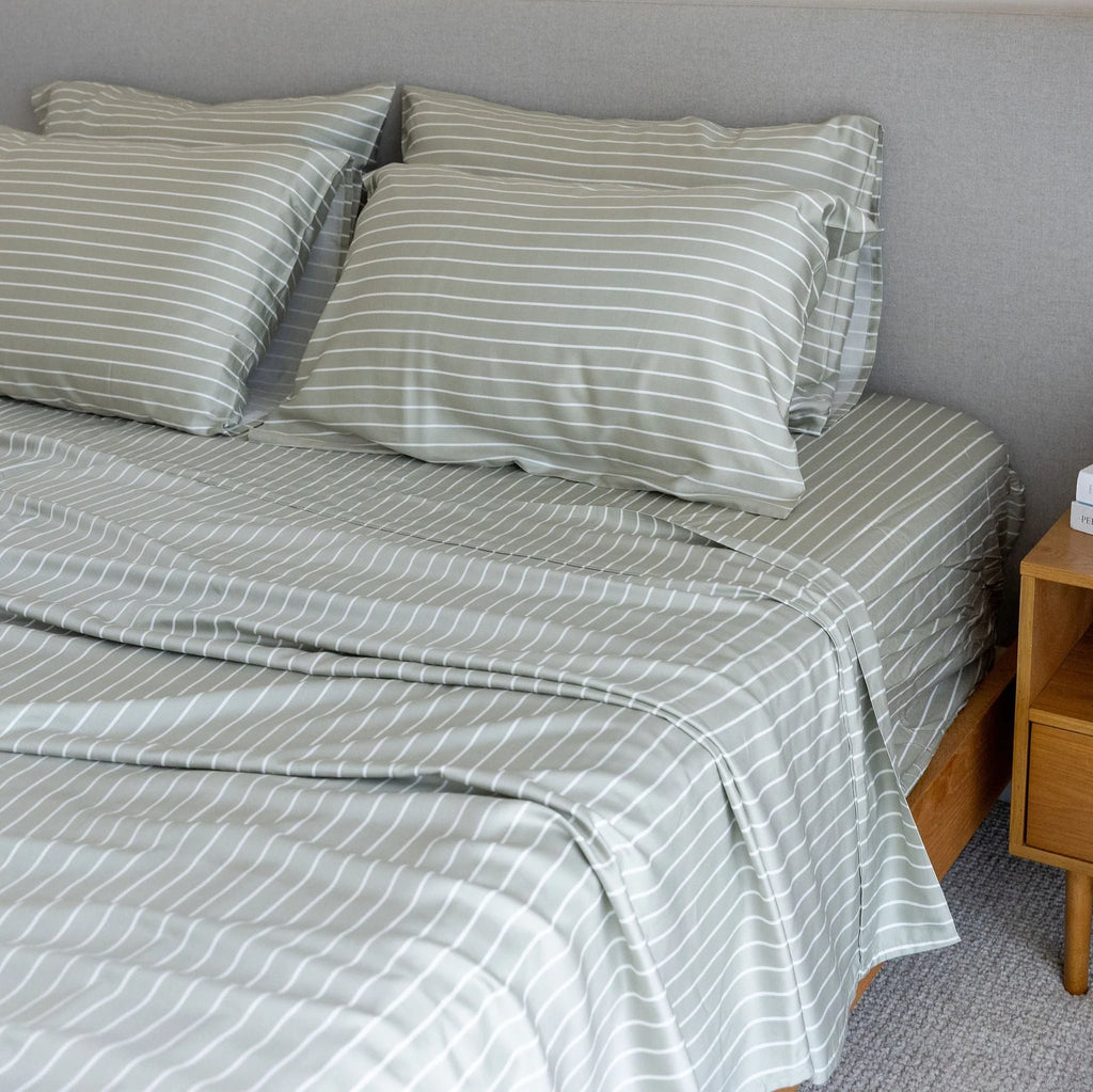 100% Organic Bamboo Sheet Set | Olive Stripe – Whatever Mudgee
